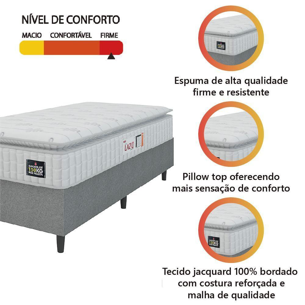 Cama Box Colchão Solteiro Espuma D45 Lazio Pillow Top 88x188x67cm ...