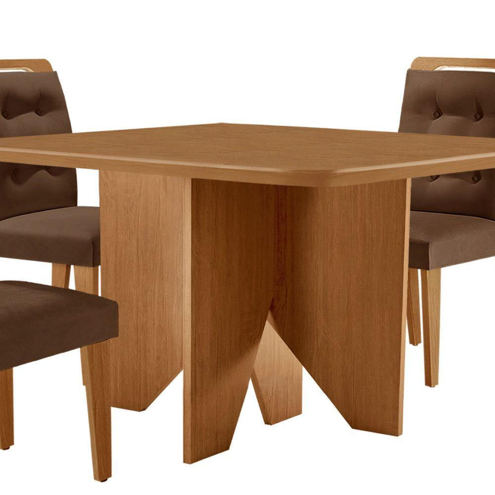 Mesa Evora 90cm Mdf Canto Copo E Com 4 Cadeiras Carol Veludo Marrom ...