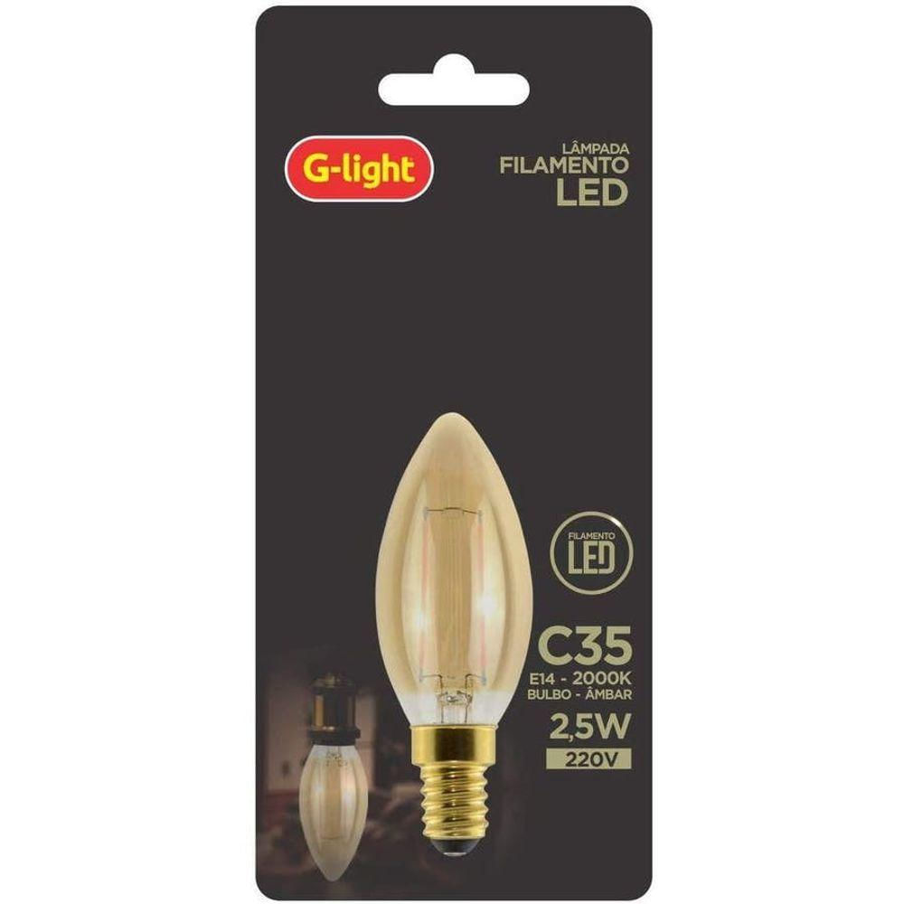 Lâmpada Led Filamento âmbar 2,5w 2000k E14/ E27 - G-light - Angeloni Eletro