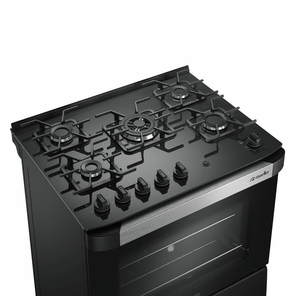 Fogão a Gás de Piso Decorato Vetro G3 5 Bocas Mesa de Vidro Mueller ...