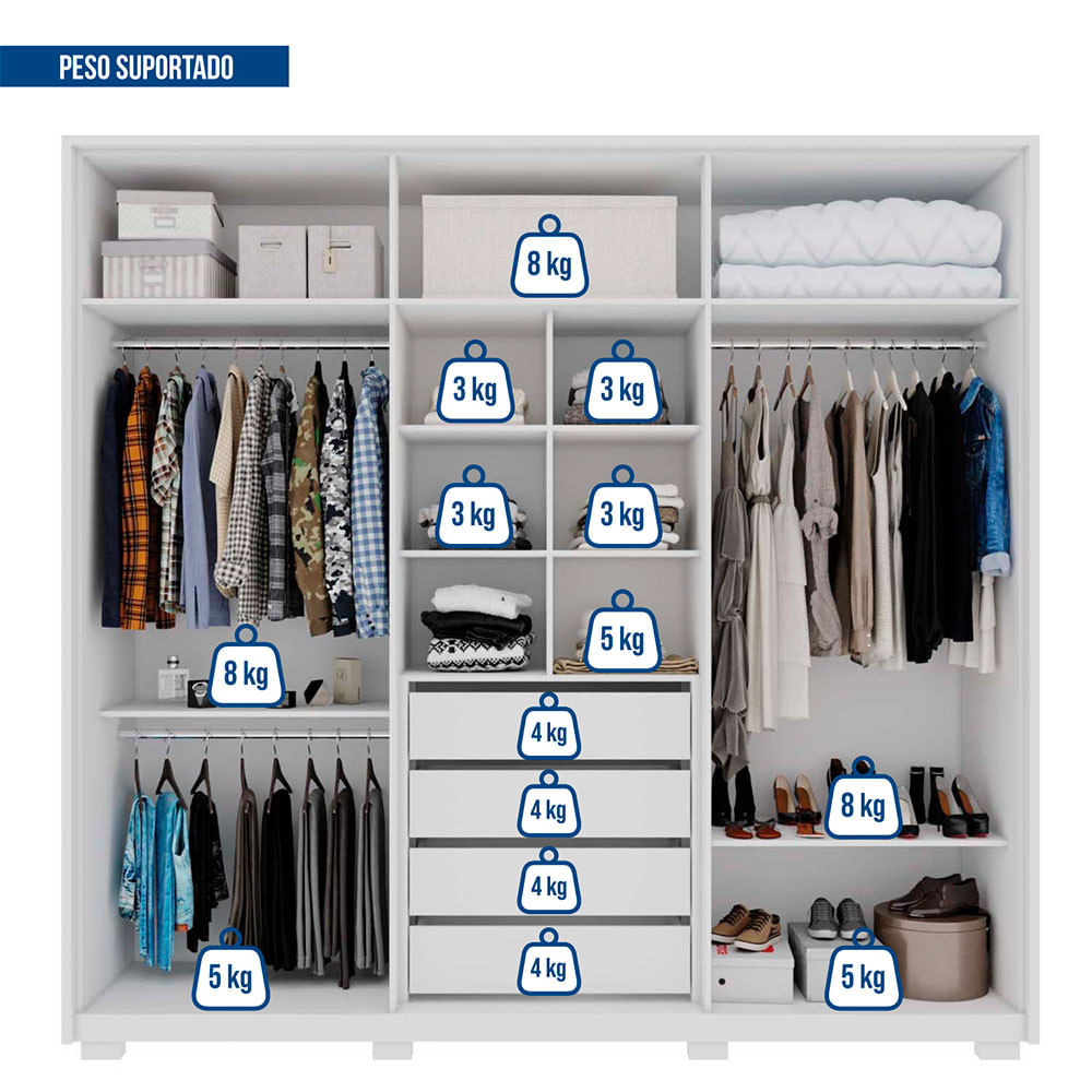 Guarda Roupa Casal Mozart Lux Com Espelhos 6 Portas 4 Gavetas Caemmun ...