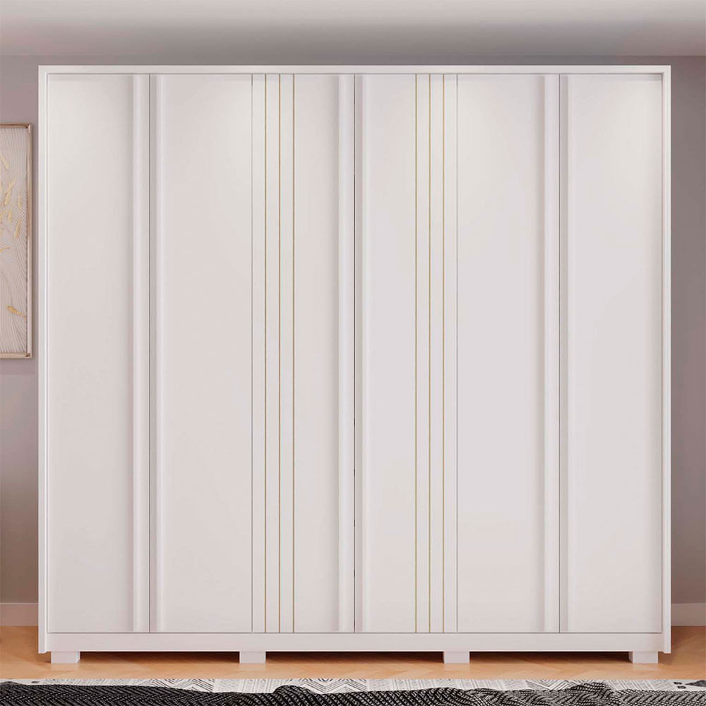 Guarda Roupa Casal Mozart 6 Portas 4 Gavetas Caemmun - Branco Fosco ...