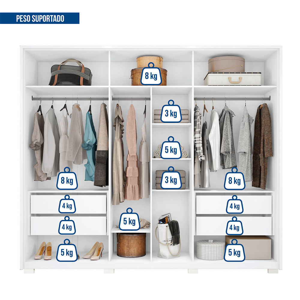 Guarda Roupa Casal Apollo 6 Portas 4 Gavetas Caemmun - Branco Fosco ...