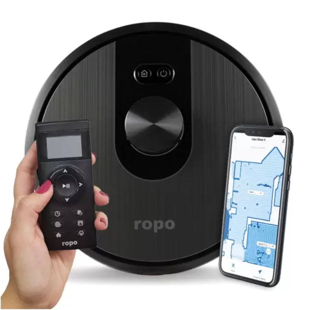 Robô Aspirador Ropo Glass 4 Preto 4 em 1 Bivolt