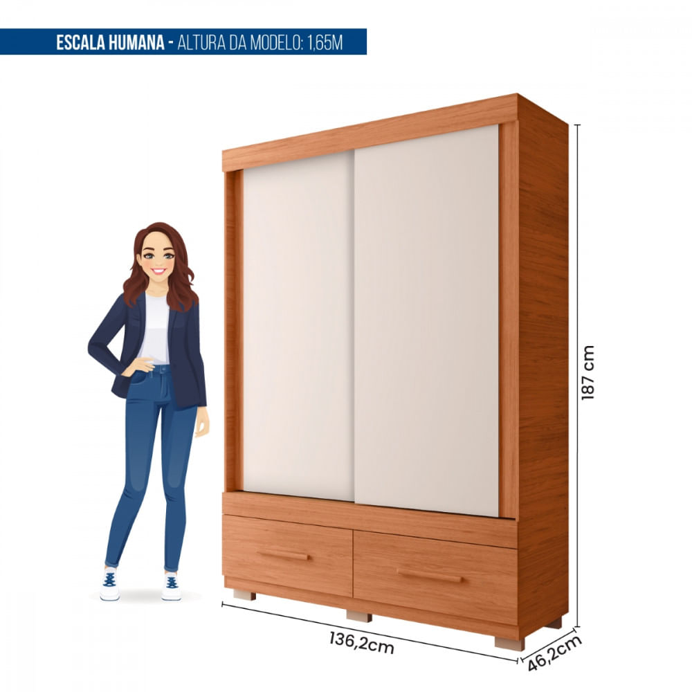 Guarda-roupa Solteiro 2 Portas de Correr 2 Gavetas Sereno Caemmun ...