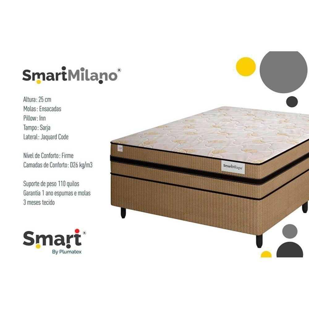 Cama Box Baú Casal: Colchão Molas Plumatex MasterPocket Ensacadas Smart Milano + Base CRC Suede ...