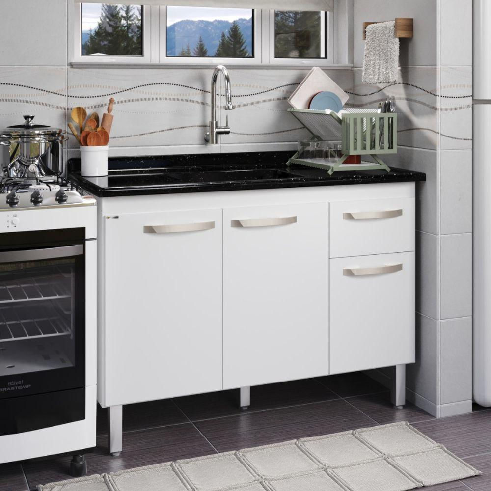 Balcão Flat De Cozinha Para Pia 3 Portas 1 Gaveta Rorato Branco ...