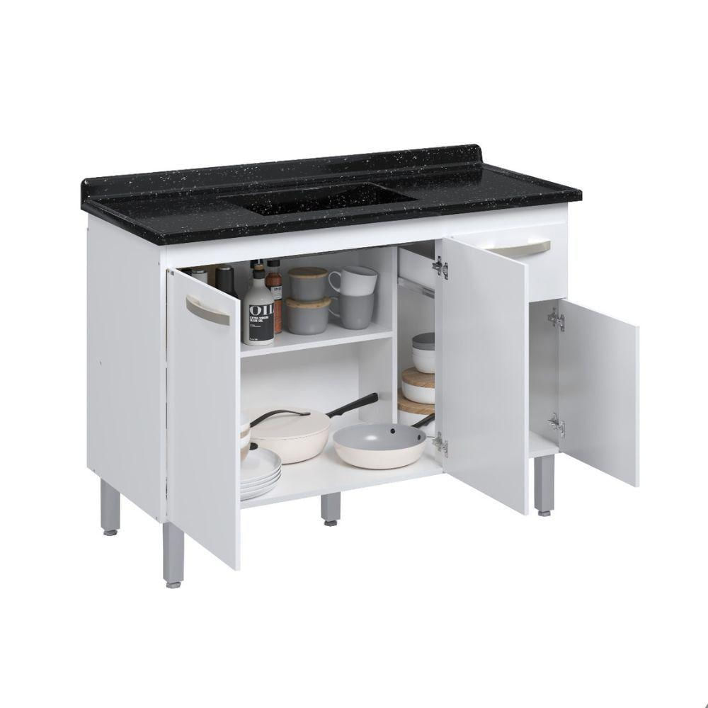 Balcão Flat De Cozinha Para Pia 3 Portas 1 Gaveta Rorato Branco