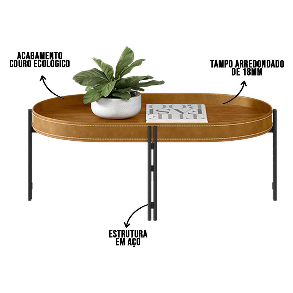 Mesa De Centro Isi Nature Fosco E Couro Caramelo 93x35 Cm L04 - D'rossi