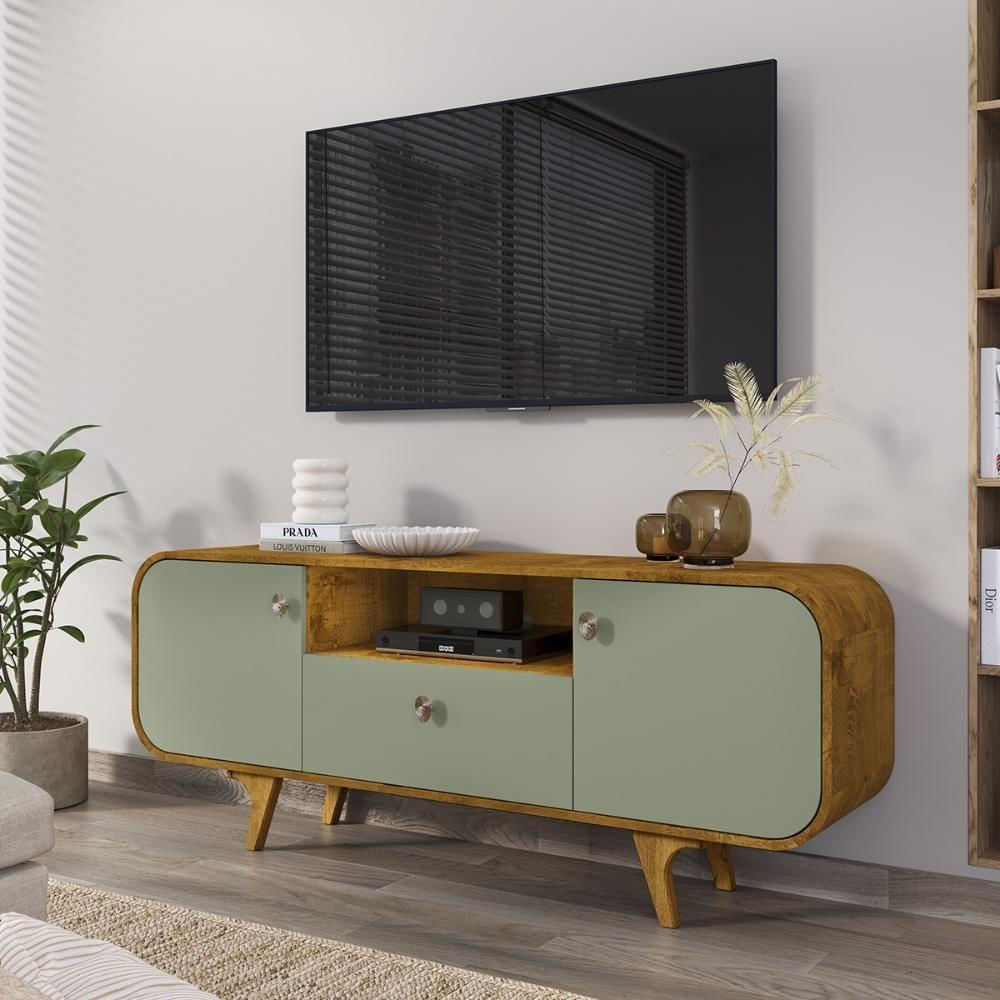 Rack Noronha TV 55" com Pés de Madeira Maciça Pistache