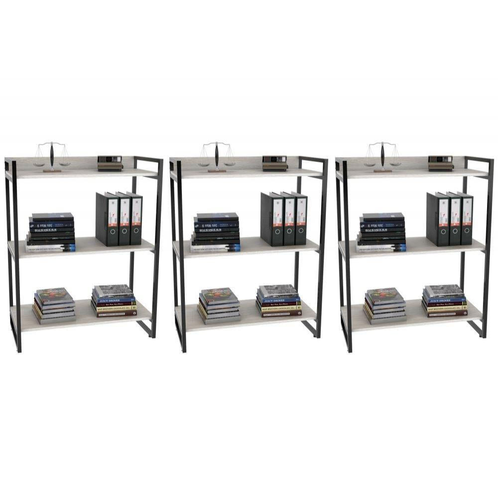 Kit 3 Estantes Estilo Industrial 80cm 3 Prateleiras Snow - Angeloni Eletro