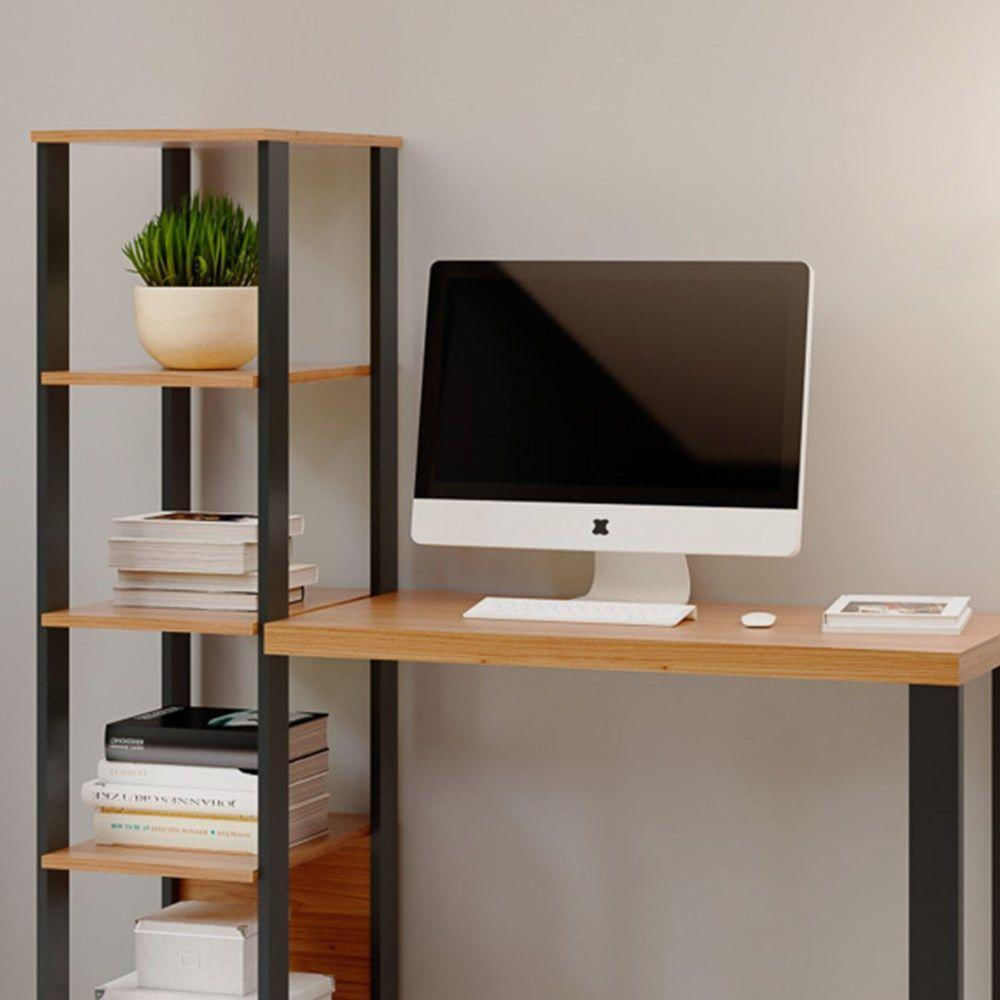 Estante Escrivaninha Estilo Industrial F29 Freijó/Preto Fosco