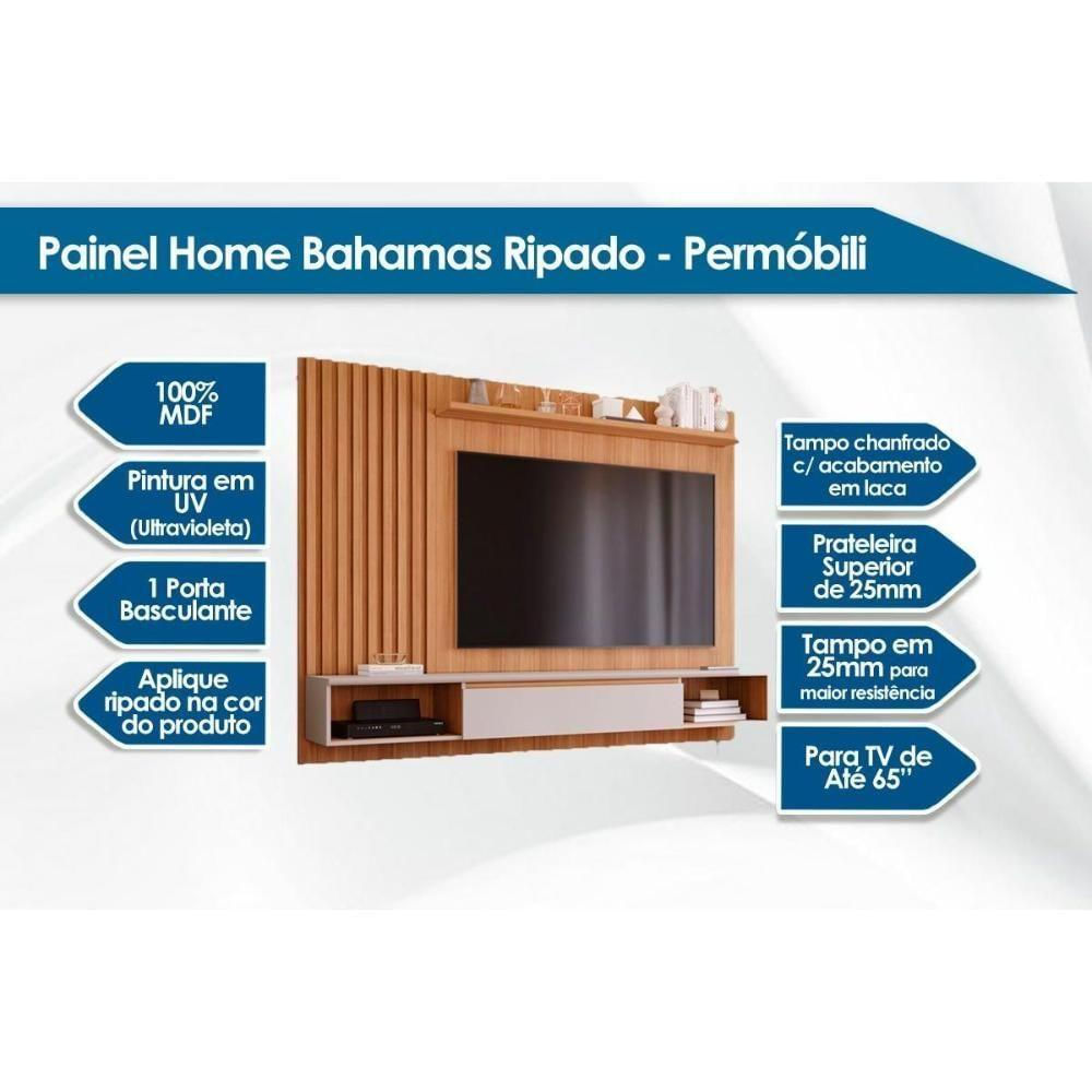 Rack Bancada Com painel Para tv Até 65 Polegadas Bahamas Ripado 215x157cm Cinamomo-off White ...