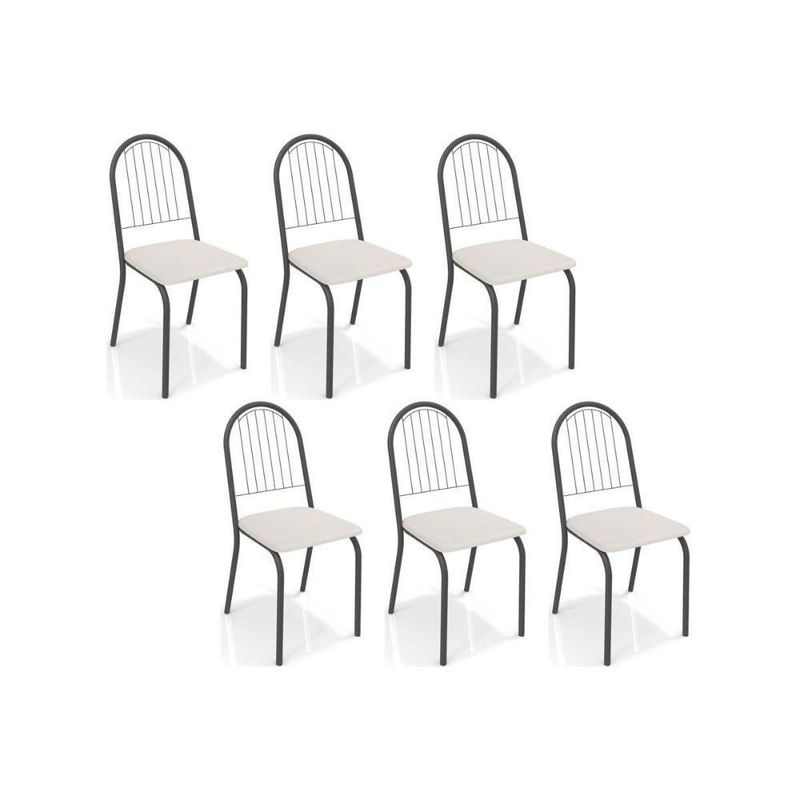 Kit 6 Cadeiras Sala Jantar Noruega C077 6 Un Preto Fosco Courano Branco