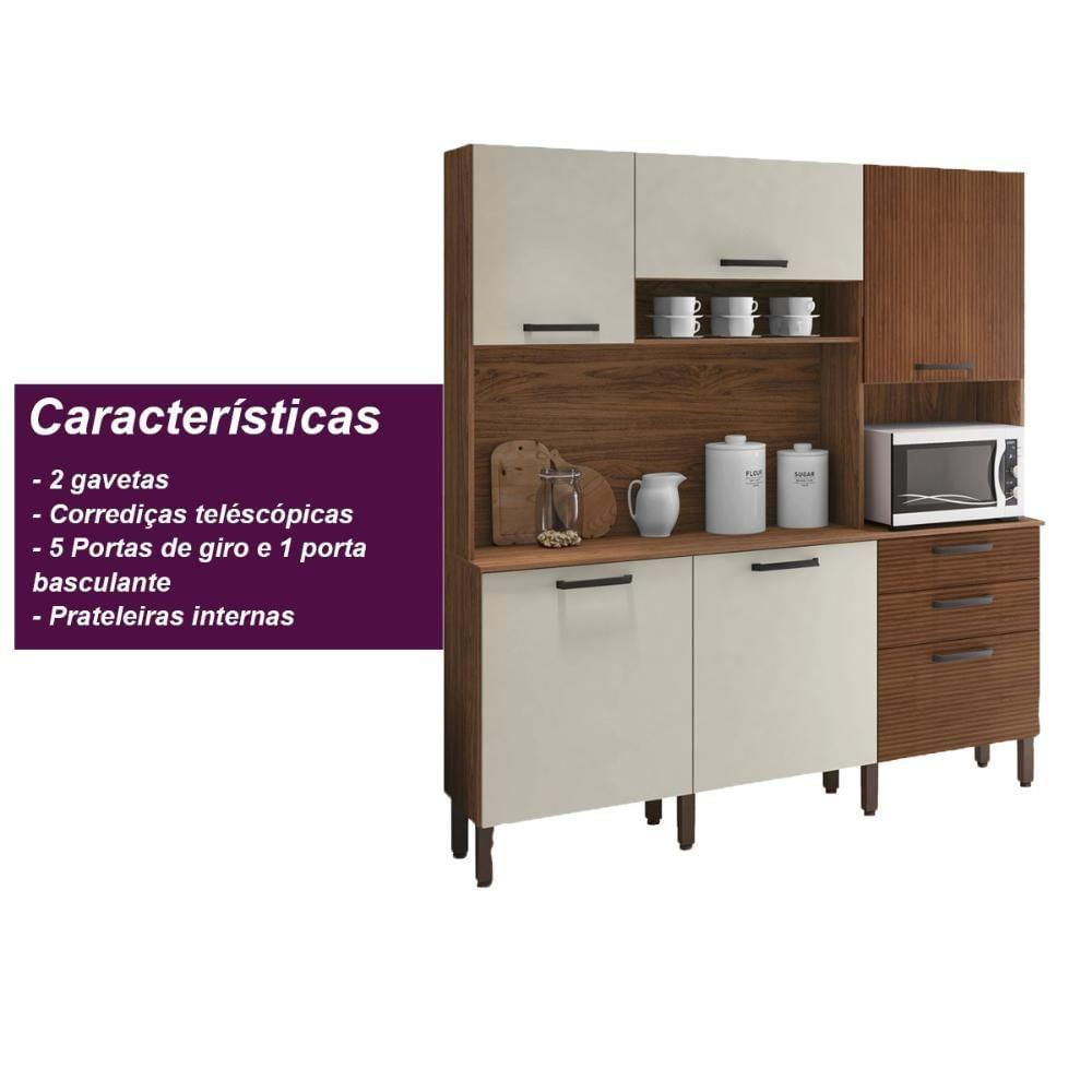 Armario De Cozinha Compacta 6 Portas 2 Gavetas Ferrara-ripado Nogueira ...