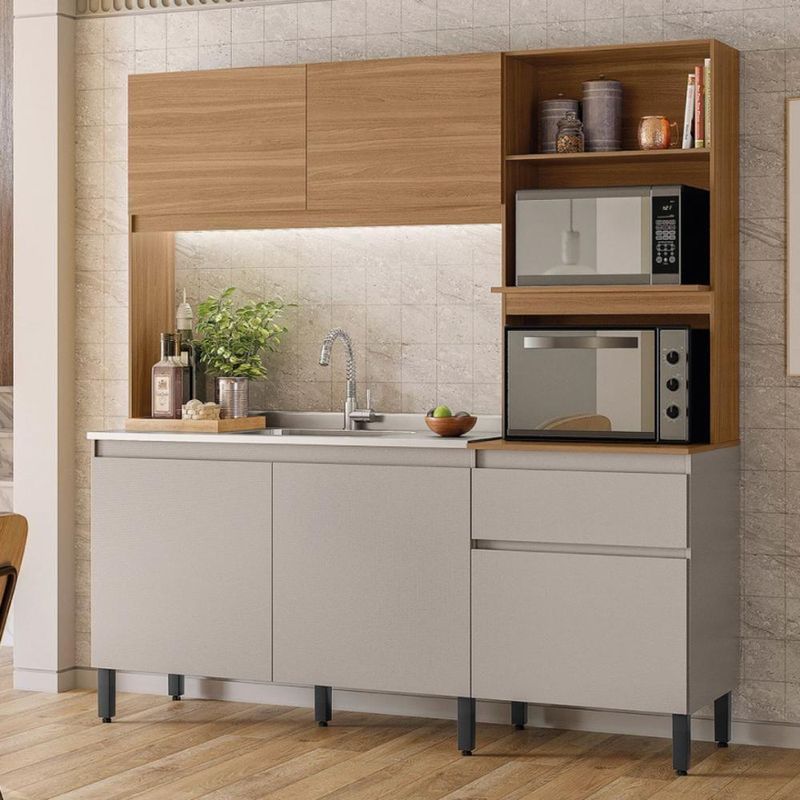 Armário De Cozinha Compacta 5 Portas 1 Gaveta Amaranto Amêndola Touch ...