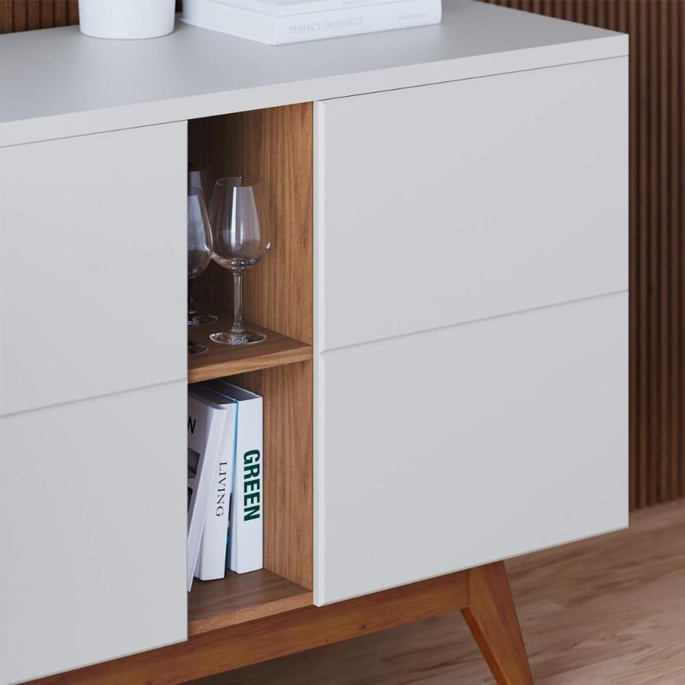 Buffet 3 Portas Detalhadas Noronha Off White Matte/freijó - Angeloni Eletro