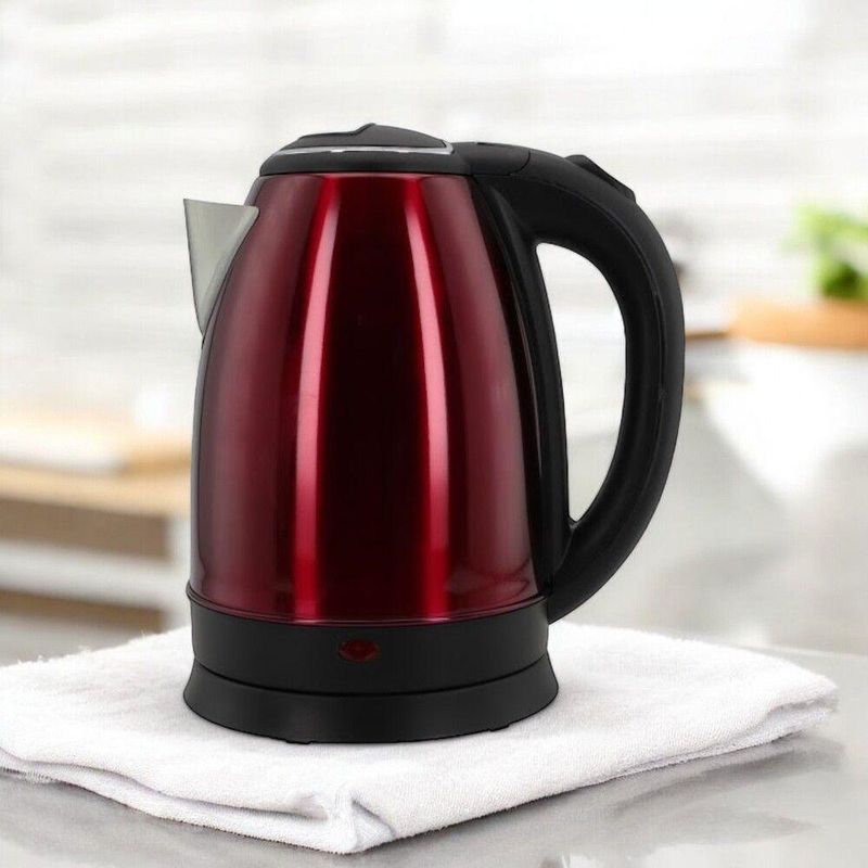 Chaleira Elétrica 1,8l Em Inox Vermelha 220v 1500w Rápida Fervura