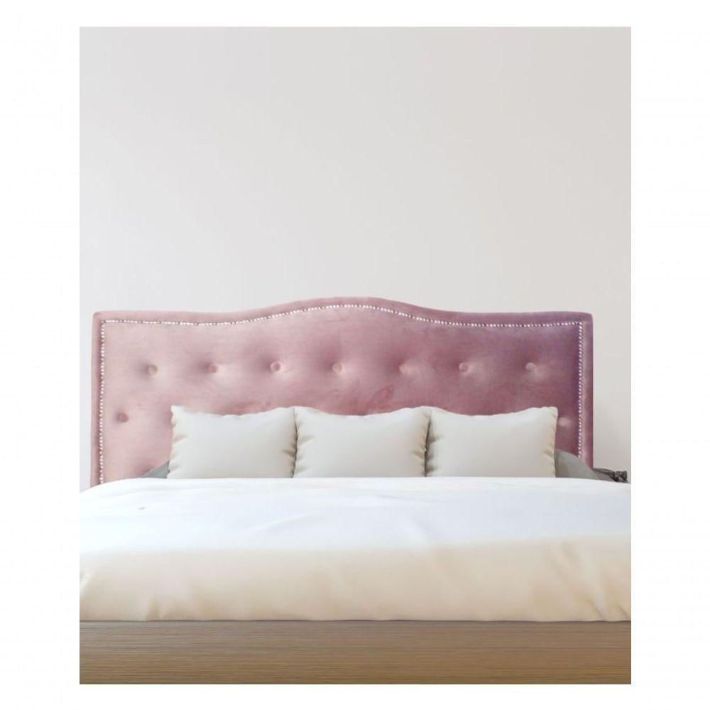 Cabeceira Casal Butonê Em Veludo Rosê Com Tachas Prata
