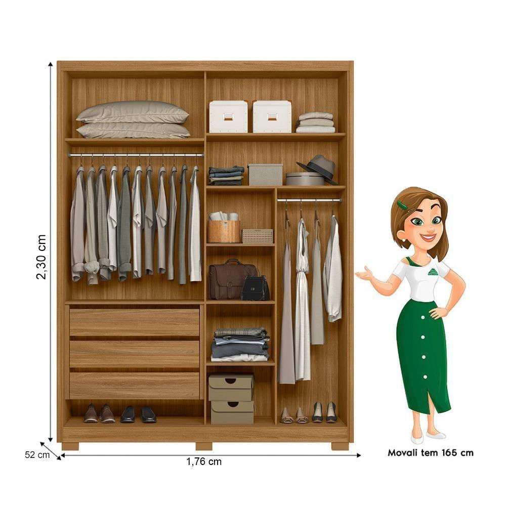 Guarda Roupa Casal 4 Portas 3 Gavetas Ripado Califórnia - Freijó Freijó ...