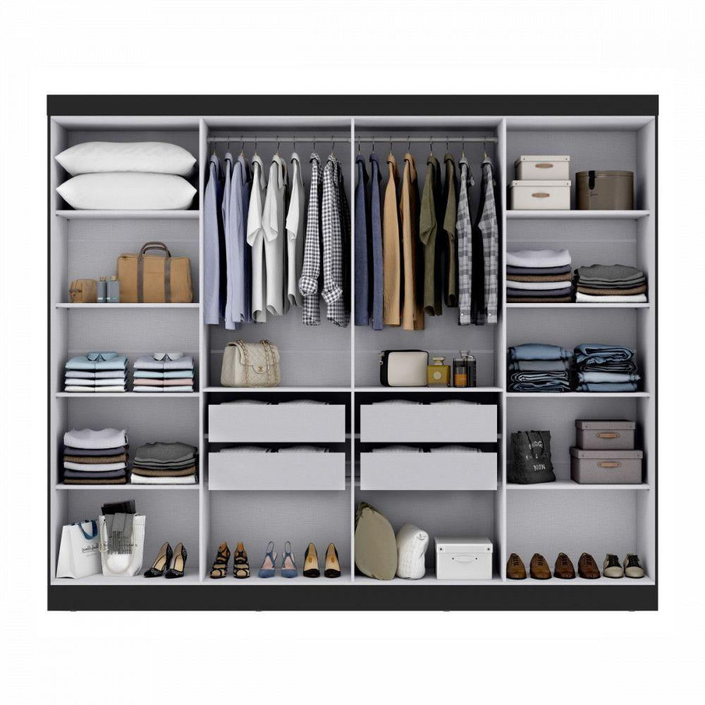 Guarda Roupa Casal Paris Com Pés 8 Portas Mdp Preto Fosco Maxel Preto