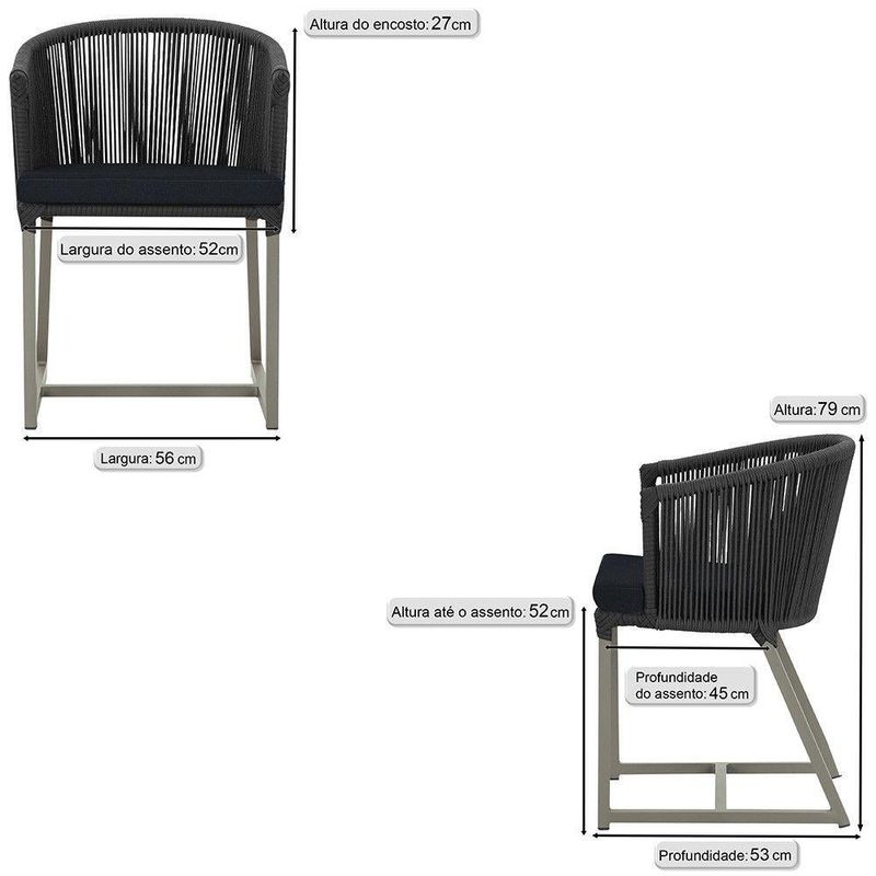 Cadeira De Jantar Noronha Alumínio Fendi E12 Trama Preto