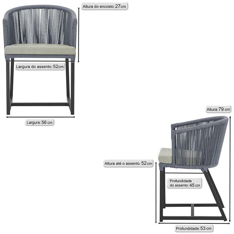 Cadeira De Jantar Noronha Alumínio Preta E3 Trama Prata