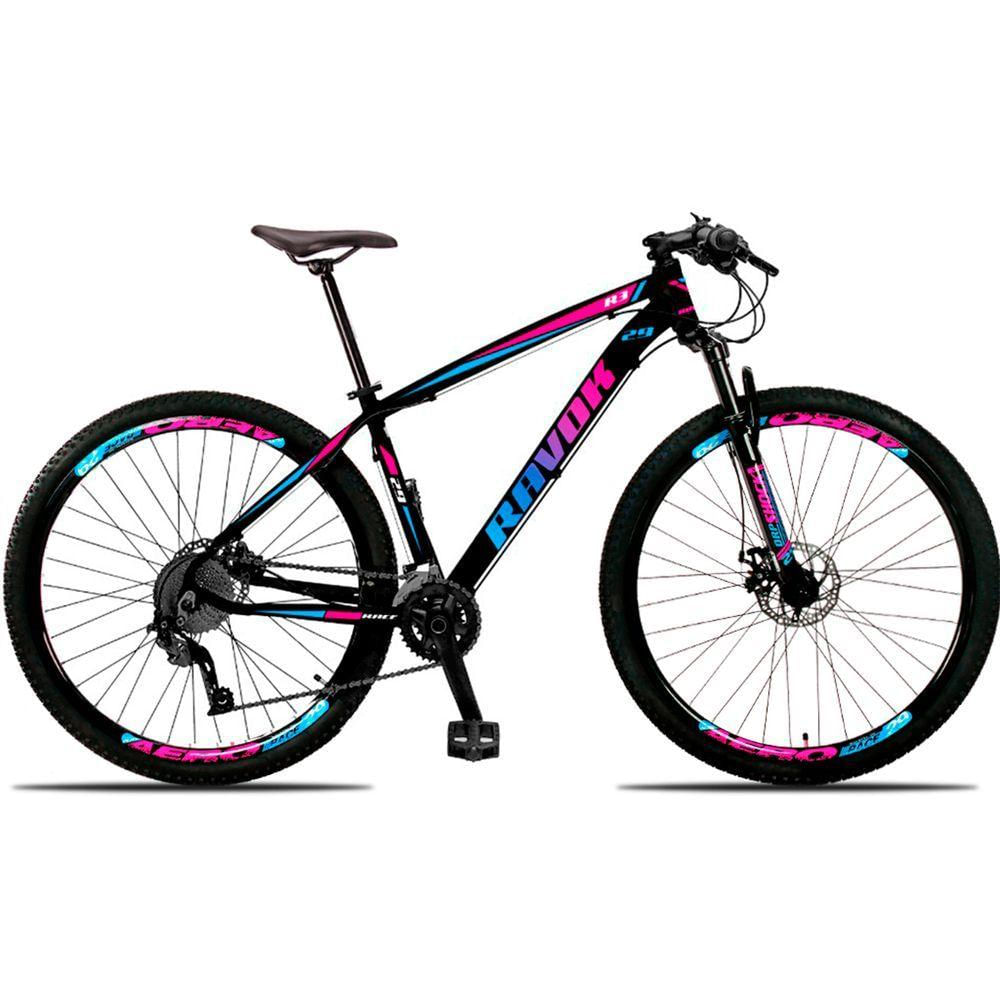 Bicicleta Mountain Bike 21 Vel Azul e Rosa Quadro 15"