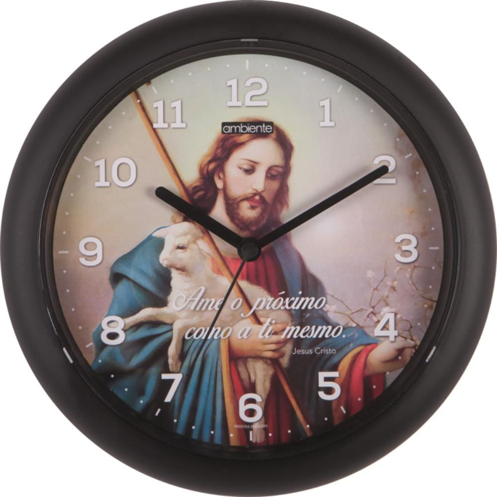 Relógio De Parede Ambiente Ref: 197400-034 Preto Jesus - Angeloni Eletro
