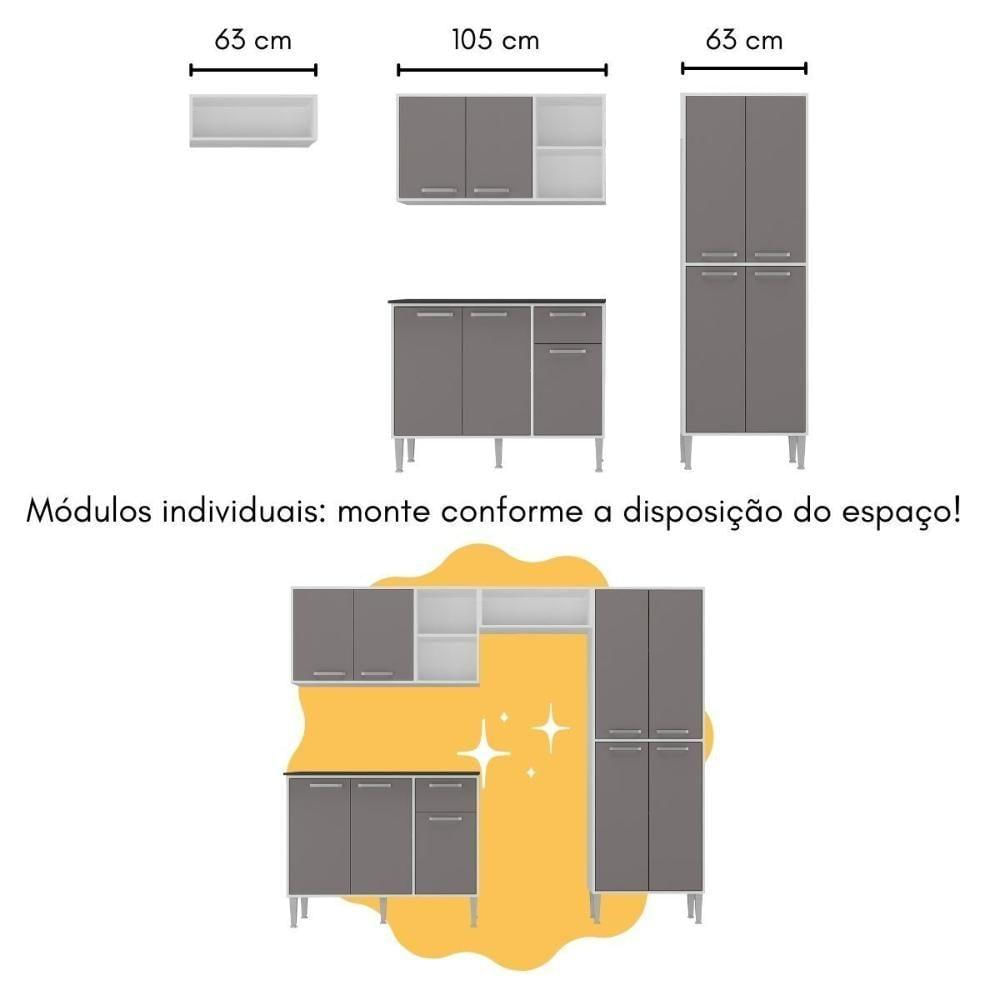 Armário Cozinha Bancada Americana Xangai Multimóveis Mp2203 Branco/lacca Fumê