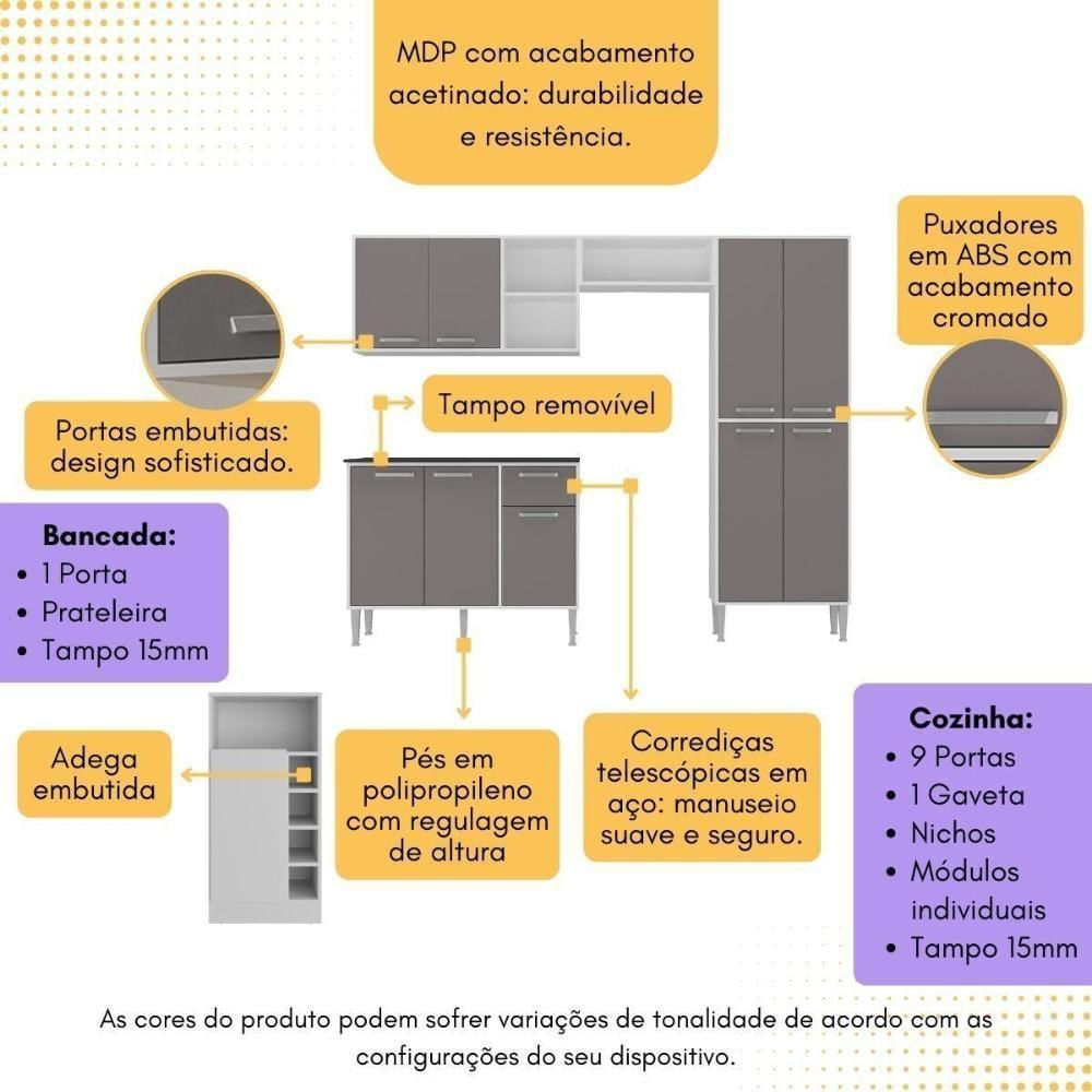 Armário Cozinha Bancada Americana Xangai Multimóveis Mp2203 Branco/lacca Fumê - Angeloni Eletro