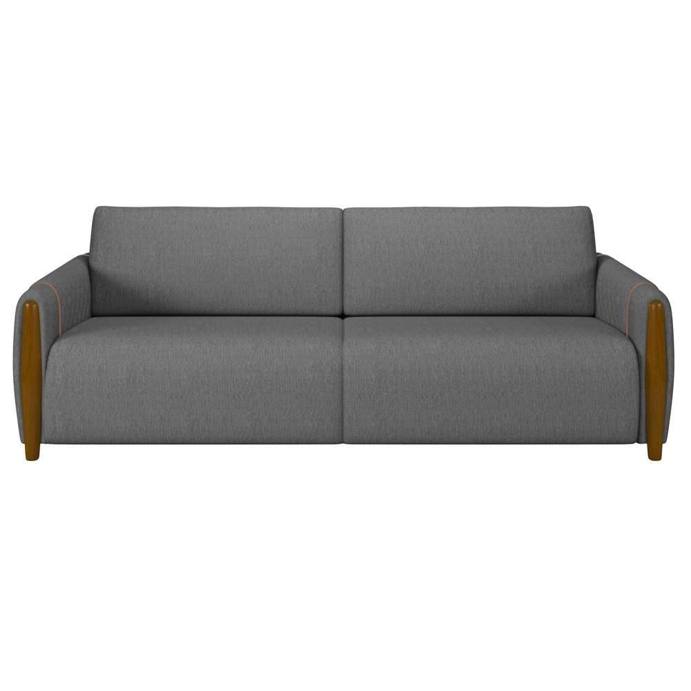 Sofá 3 Lugares 223cm Pés Madeira Amaranto M22 Linho Cinza Escuro ...