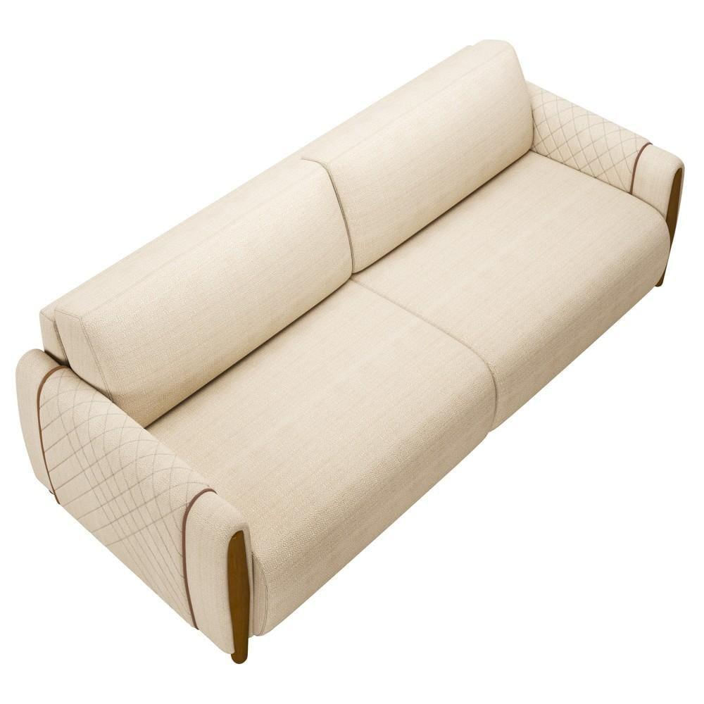 Sofá 3 Lugares 223cm Pés Madeira Amaranto M22 Linho Champanhe ...