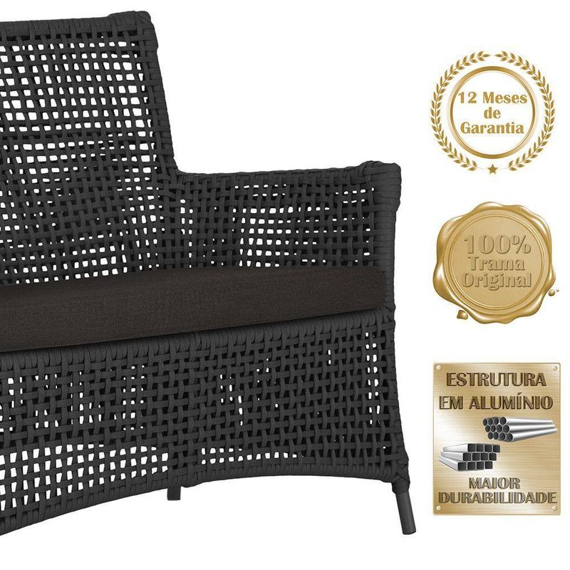 Jogo Sofá 4 Poltronas E Mesa Igapó Preta E9 Trama Original Preto