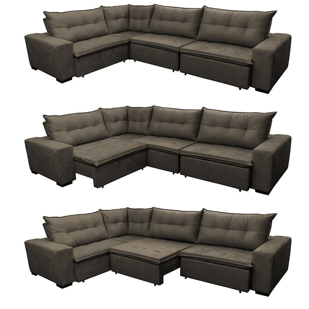 Sofa De Canto Retrátil E Reclinável Com Molas Cama Inbox Oklahoma 3,85x2,61 Ou 2,61x3,85 Café