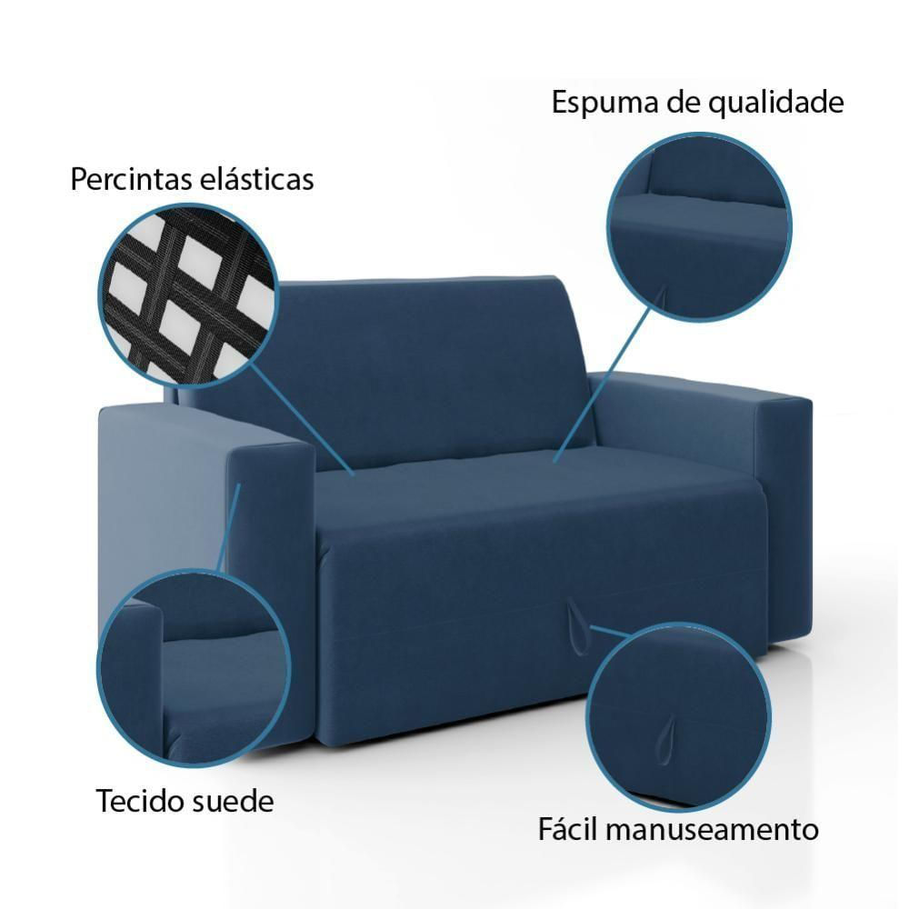 Sofá-cama 2 Lugares Pratik 5000 Mamflex Azul Suede Azul