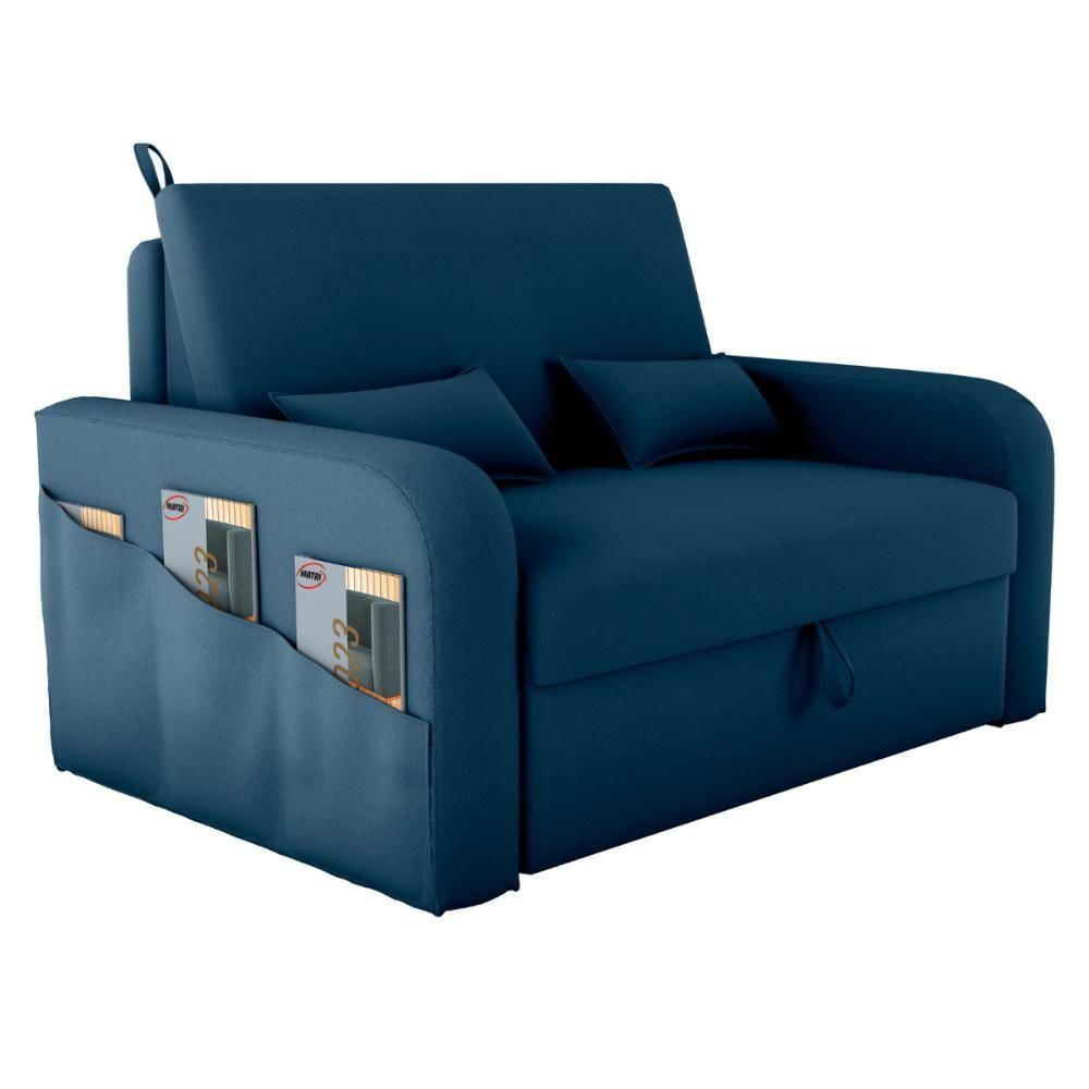 Sofá Cama Com Baú Gorteen Veludo Azul - Angeloni Eletro
