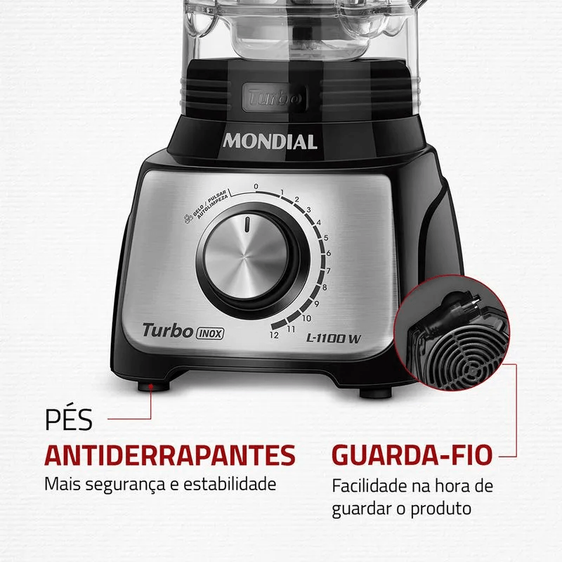 Liquidificador Mondial Turbo 3L 1100W Inox L1100BI