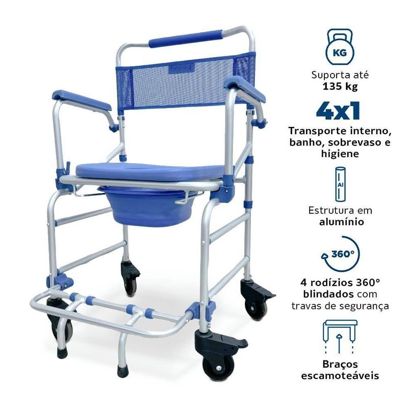 Cadeira de Banho Alumínio Dellamed Dobrável até 135Kg D55 1000464
