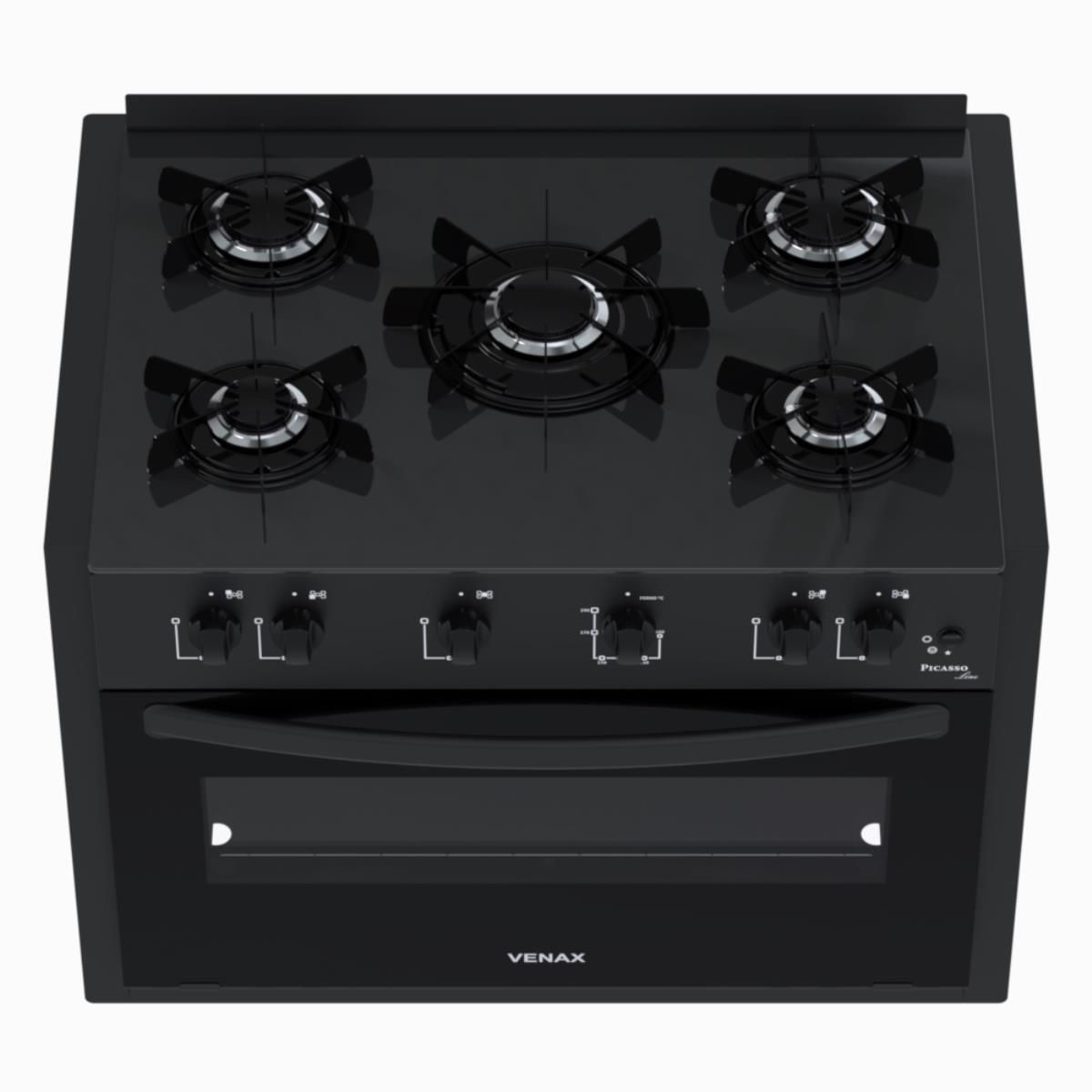 Fogao de Embutir 5 Bocas Venax Picasso Line Preto Fosco Gas Glp