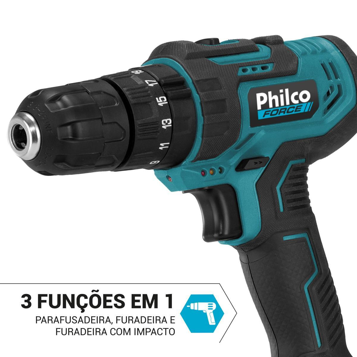 Parafusadeira Philco PPF21M Maleta + Fenda e Philips 21V