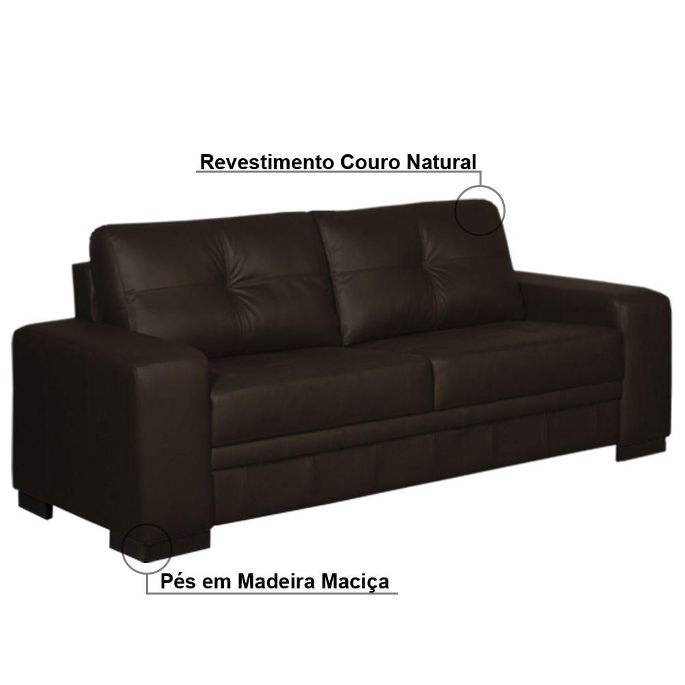 Sofá 3 Lugares 240cm Milano Couro Marrom Fosco Gran Belo
