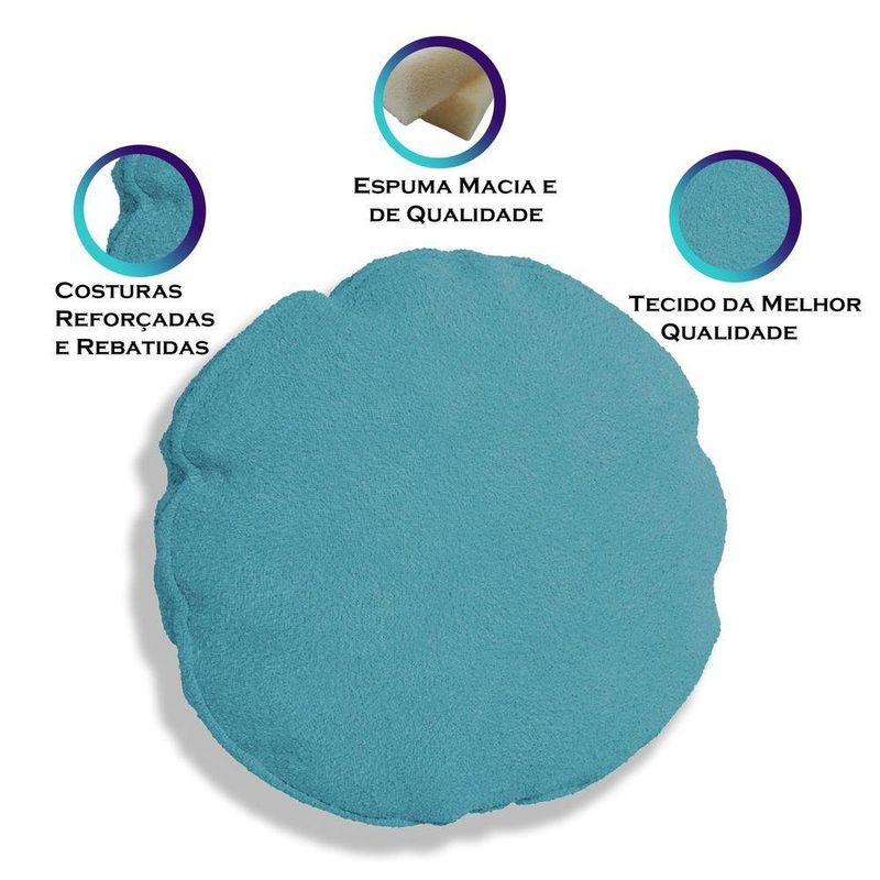 Kit 4 Almofadas Bolacha Redonda Cookie Veludo Azul Turquesa