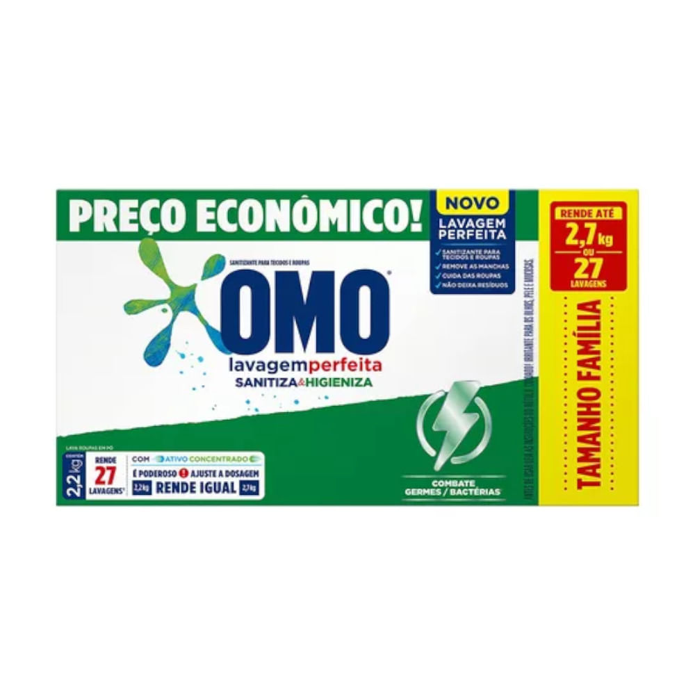 Lava Roupa OMO Lavagem Perfeita Sanitiza & Higieniza 2.2Kg Tamanho Família