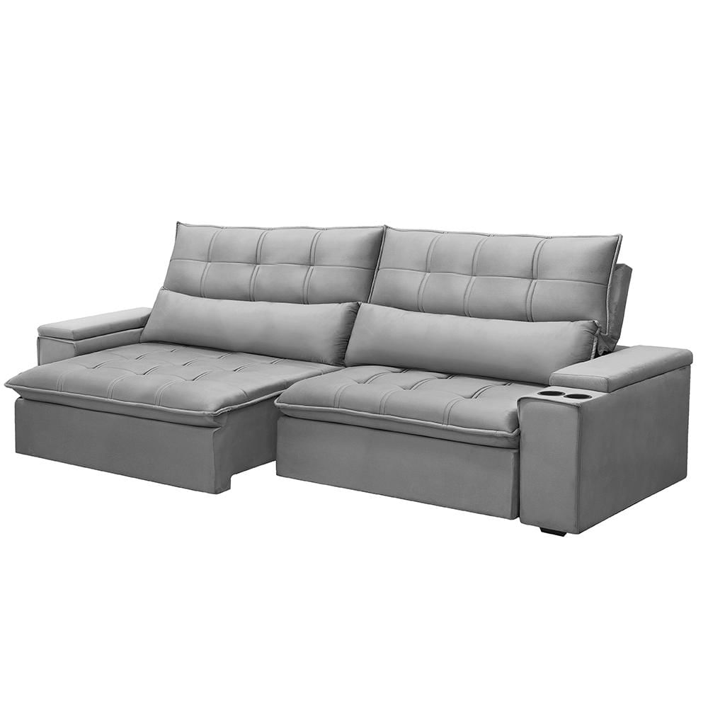 Sofá Retrátil E Reclinável 3 Lugares 230cm Robem Porta Copos No Braço