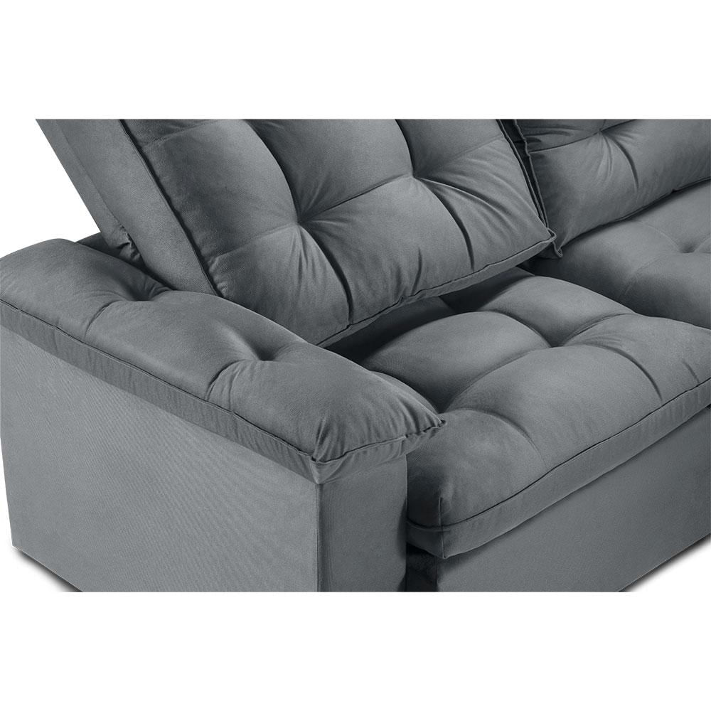 Sofá Retrátil E Reclinável 3 Lugares Rincão Málaga Suede Cinza 200 Cm